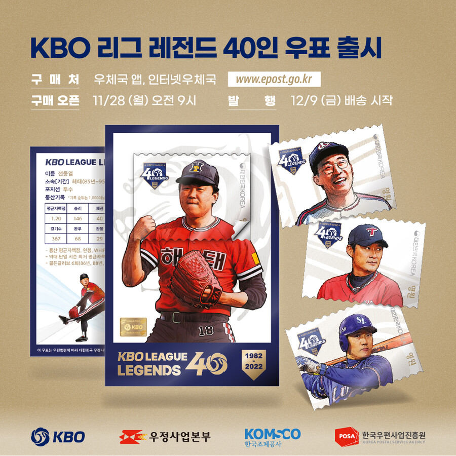 KBO 40인 레전드 우표 세트 '선착순 4000개' 한정판 출시