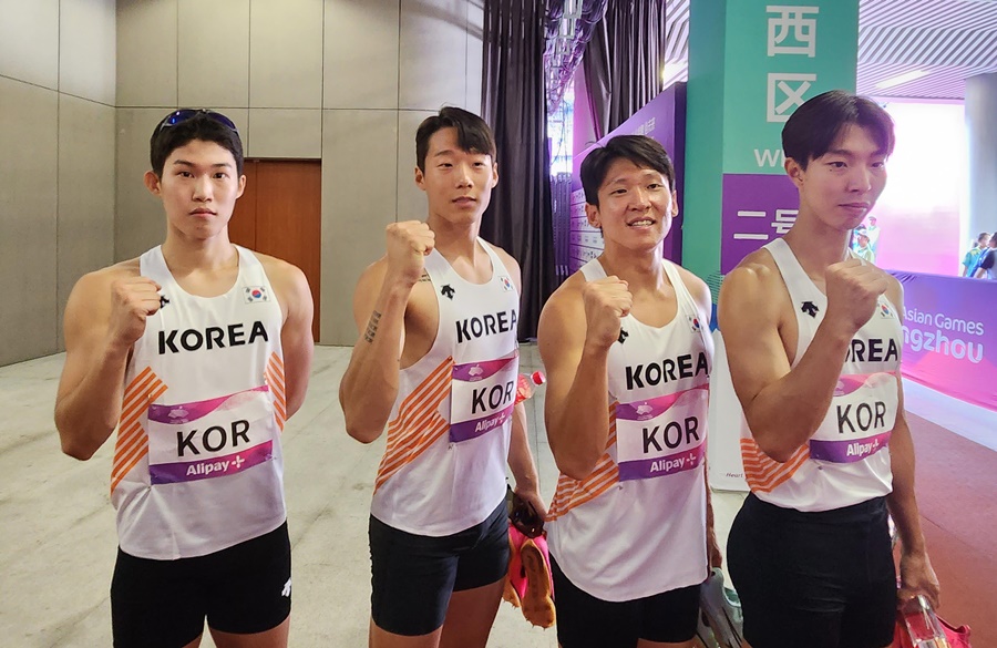 [항저우 NOW] '한국신 0.01초차' 男400m계주, 37년 노메달 깨러 달린다