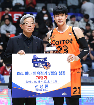 [포토S] 전성현, KBL 최다 76경기 연속 3점슛 성공