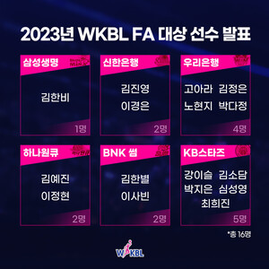 김한별, 강이슬 등 WKBL FA 대상자 16명 공시